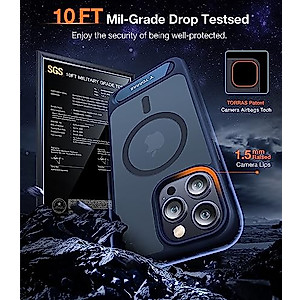 TORRAS Stronger Magnetic for iPhone 14 Pro Max Case with Stand, Compatible with MagSafe, Built in Hidden Kickstand, 10FT Mil-Grade Drop Protection for iPhone 14 Pro Max Case, Translucent Matte Blue