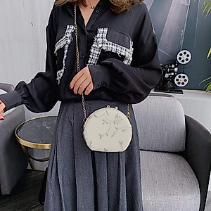 Little Bear Family Womens Circle Shoulder Bags Cell Phone Wallet Canteen Bag Flower Embroidered Bag