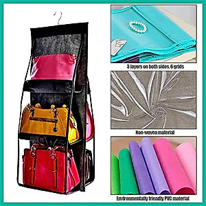 Dosurgorn Double-Sided Six-Layer Hanging Storage Bag, 6 Pockets Hanging Closet Storage Bag, High Capacity Transparent Collapsible Non-Woven Hanging Handbag Storage Hanging Bag, 90CM*35CM*32CM (Gray)