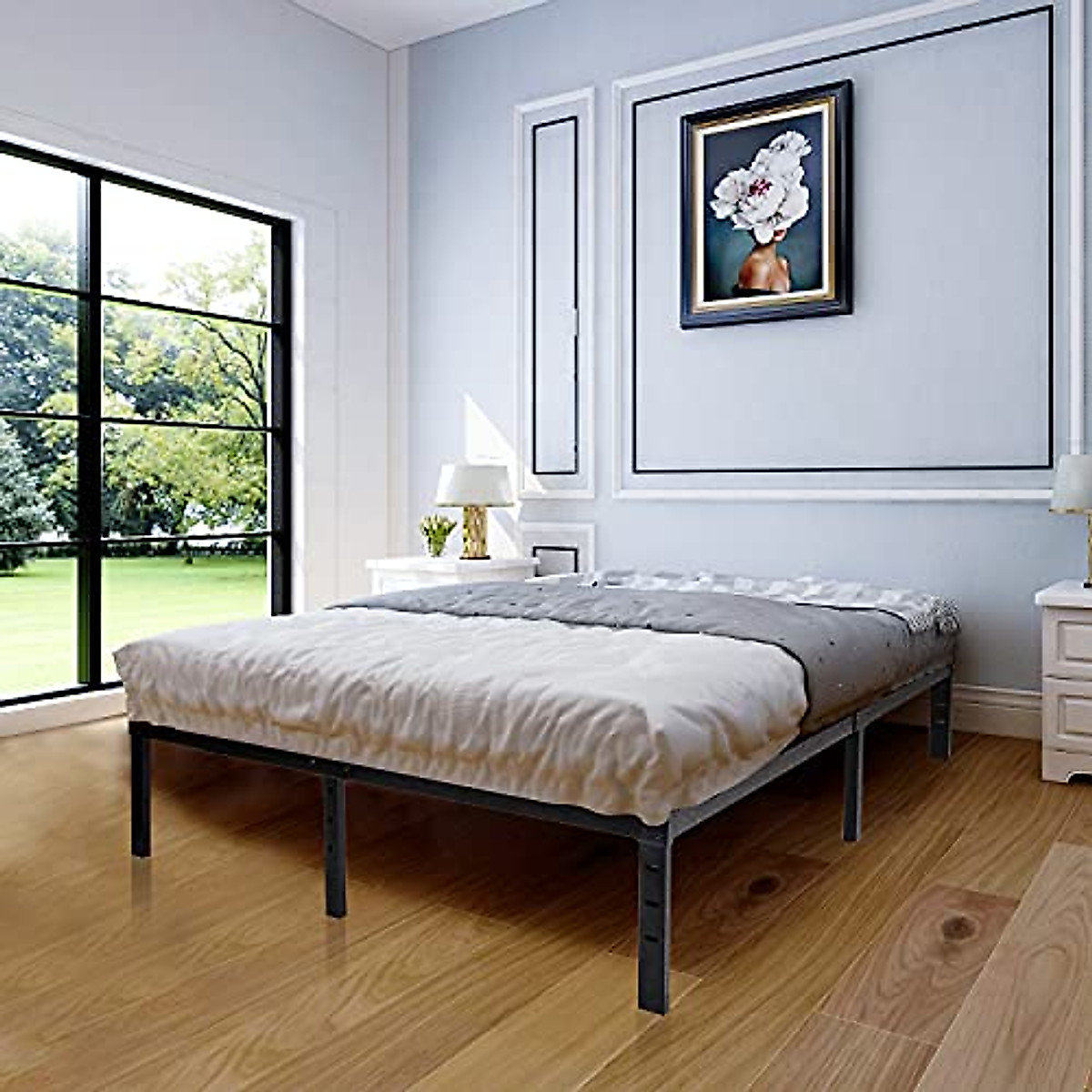 QUALEONA Full Bed Frame, 14 Inches Platform Bed Frame, 3500lbs Heavy Duty Steel Slat Anti-Slip Support, No Box Spring Needed, Noise Free, Easy Quick Assembly, Underbed Storage Space, Black