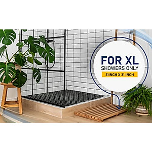 ENKOSI Extra Large Square Non Slip Shower Mat | 31 x 31-inch XL Shower Mats for Showers Anti Slip - Square Shower Stall Mat for Bathroom Shower Floors | Secure Suction Cups and Drain Holes (Grey)