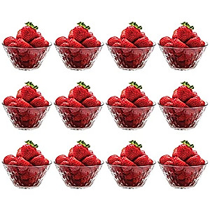 Vikko Glass Bowls, Set of 12 Decorative Glass Dessert Bowls, 11.75 Ounce Glass Dish for Dessert, Candy, Kitchen Prep, Dishwasher Safe