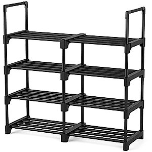 MYITYARD Shoe Rack, 4 Tier Free Standing Shoe Shelf Detachable Metal Multi-Layer Stackable Shoe Storage Organizer for Entrance, Clothing Room, Black