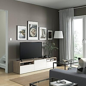 TV Unit with Drawers and Door,Walnut Effect Light Gray/Selsviken high-Gloss/White, 70 7/8x16 1/2x15 3/8 "