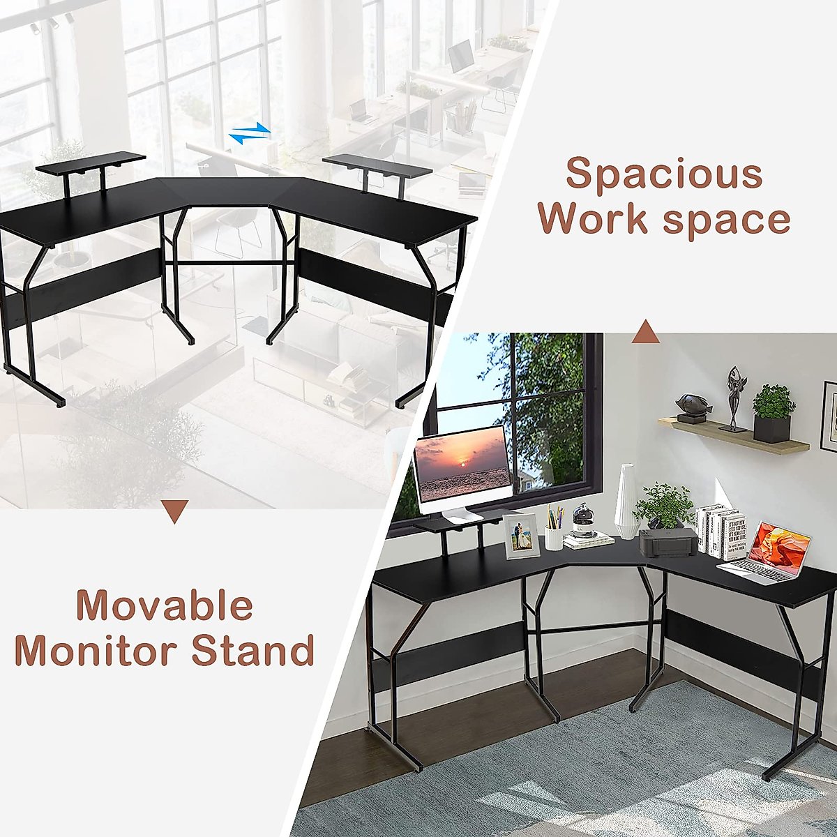 Tangkula L-Shaped Reversible Computer Desk, 2 Person Long Computer Workstation w/Movable Monitor Stand, Large Home Office Corner Desk for Working Writing Gaming (Natural)
