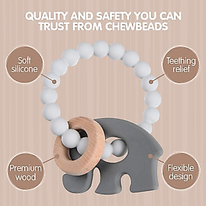 Chewbeads - Brooklyn Teething Toy - Silicone Teething Ring & Wood Teether for Infants, Babies & Toddlers - Baby Teether & Modern Baby Rattle - Medical Grade Silicone Baby Toy 3-6 Months - Mint