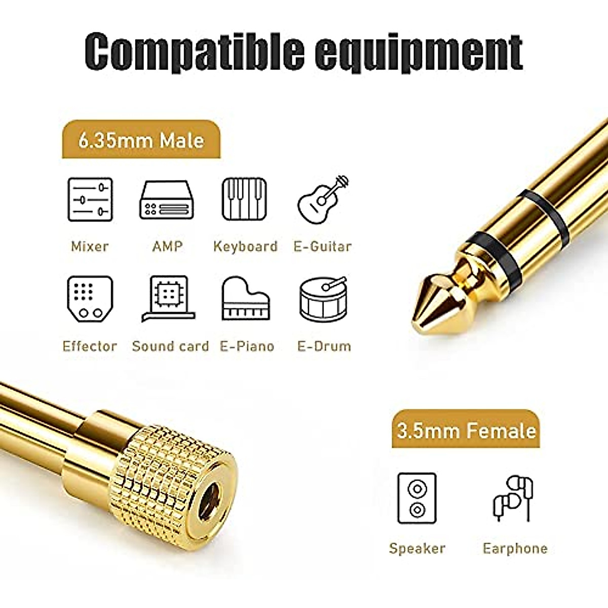 Neasy 6.35mm (1/4 inch) Male to 3.5mm (1/8 inch) Female Stereo Headphone Audio Jack Adapter Plug, 1/4 inch to 3.5mm Adapter Stereo for Aux Cable, Guitar Amplifier, Speaker, Digital Piano Amp - 6 Pack
