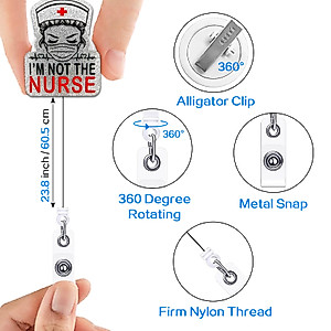 YAZMEEN Nurse Retractable Badge Reel with Alligator Clip I'm Not The Nurse ID Card Badge Holder Funny Medical Badge Funny Silver Glitter Badge Reel Gift for RN CNA LPN Nurse Doctor Medical Staff
