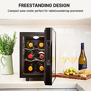 Koolatron 6 Bottle Wine Cooler, Black, Thermoelectric Wine Fridge, 0.65 cu. ft. (16L), Freestanding Wine Cellar, Red, White and Sparkling Wine Storage for Small Kitchen, Apartment, Condo, RV