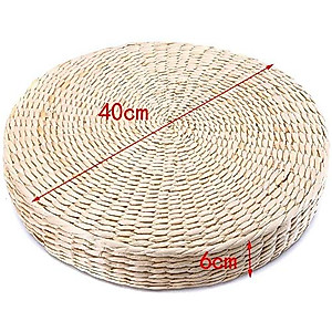 GOTOTOP Tatami Cushion Straw Seat Cushion Pad Handmade Straw 15.4inch Dia Woven Straw Flat Seat Pillow for Yoga Soft Round Pouf Tatami Knitted Floor Mat Garden Dining Room Home Decor Outdoor