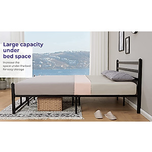 GreenForest Full Size Bed Frame with Headboard and Footboard Heavy Duty Supports Mattress Foundation, No Box Spring Needed, Black