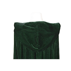 BIGXIAN Long Hooded Cloak Velvet Cape Witch Costume Halloween Costumes for Women Men (Dark Green, Large)