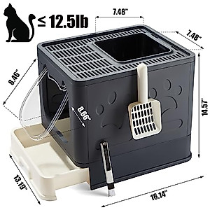 Foldable Cat Litter Box with Lid, Covered Kitten Litter Box with Kitty Litter Scoop and 2 in 1 Brush, Easy to Clean Litter Pan, Enclosed Cats Litter Box
