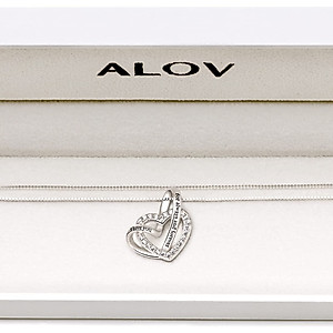 ALOV Jewelry Sterling Silver "I love you for always and forever" Love Heart Cubic Zirconia Necklace