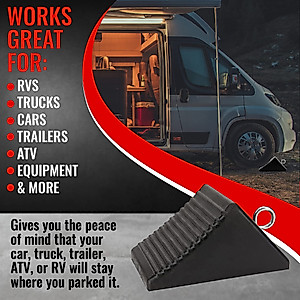 AFA Tooling - Heavy Duty Rubber Wheel Chocks w/Eyebolt Tie Off Handles - RV Wheel Chock for Front & Back Tires - Quick Grip Ribbed Design - Great for Your Camper, Trailer, RV, Truck, Car, ATV - 4 Pack