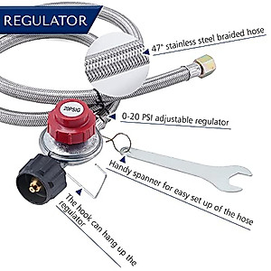 ARC G20S Heavy Duty Cast-Iron Burner Head up to 65,000 BTU, 0-20 PSI High Pressure Adjustable Propane Regulator Hose Set with Tools, CSA Certified, 47" Gas Hose, 5.5" Burner Head