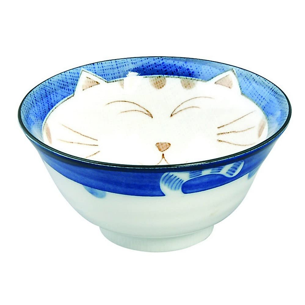 JapanBargain, Japanese Porcelain Bowl Rice Bowl Soup Bowl Made in Japan, Maneki Neko Smiling Cat Pattern (2, 6 inch)