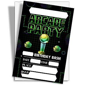 YQV Arcade Birthday Party Invitations, 20-Count Arcade Video Game Birthday Party Invites With Envelopes-HBYQK-B26