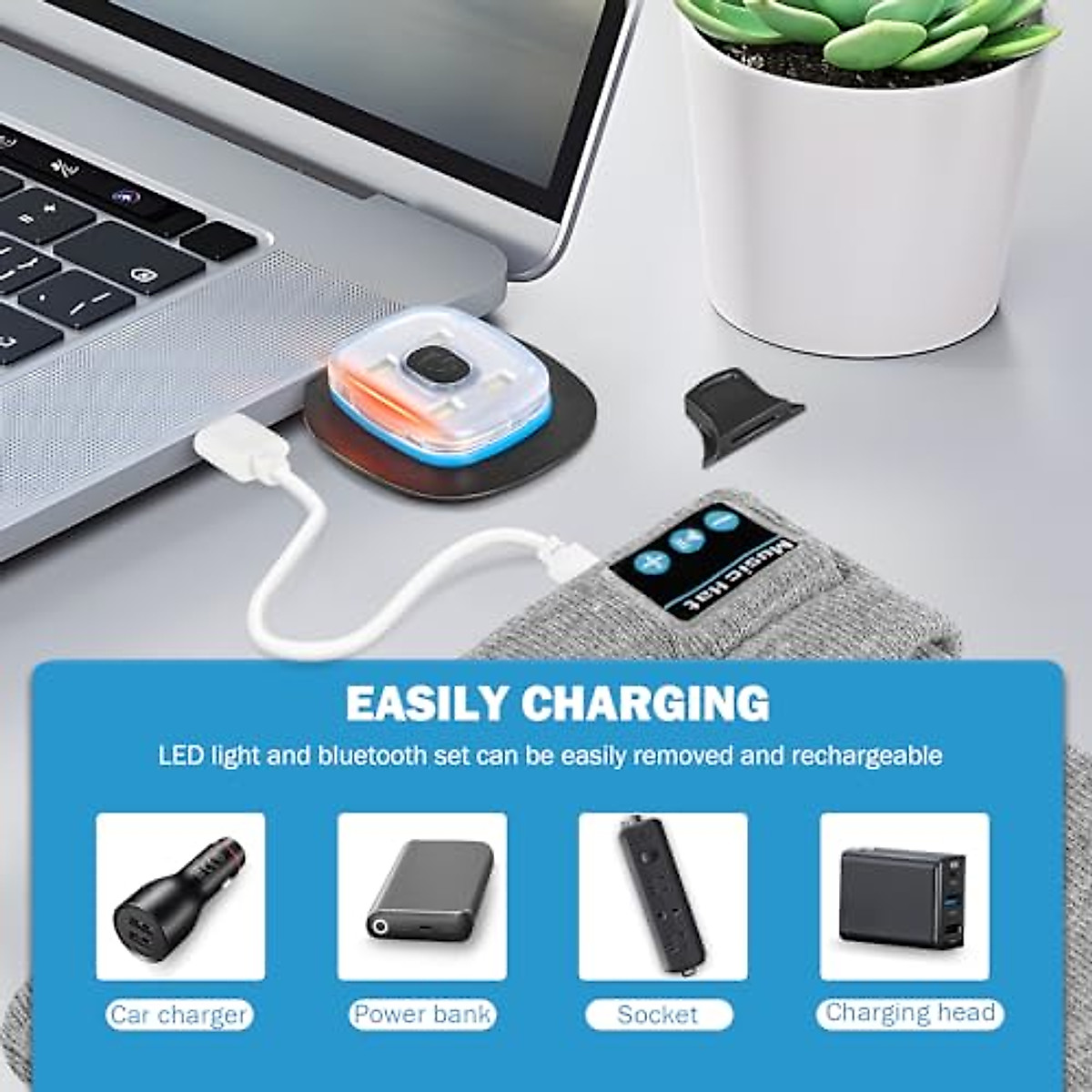 Bluetooth for Women Men Dad Beanie Hats with Light，Musical Knitted Cap with Headphone(Red)