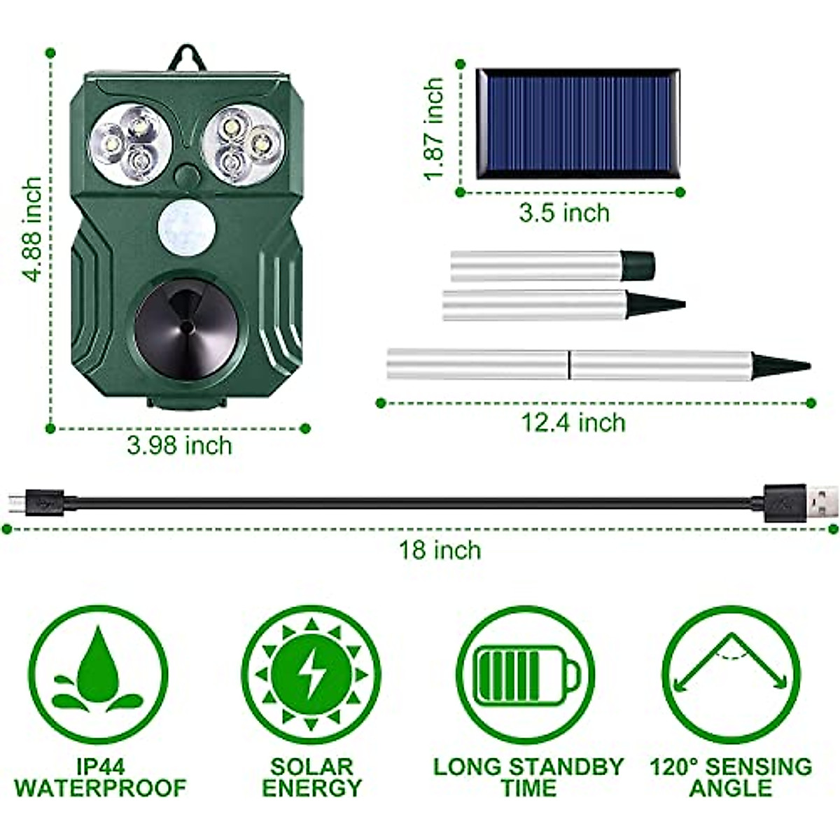 Nevalex Ultrasonic Solar Animal Repeller Outdoor Rabbit Deer Repellent Devices for Garden, Deterrent with Motion Sensor, Strobe Light, Cat Deer Skunk Rat Repellent