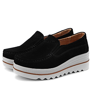 IEason-shoes, Women Flats Muffin Shoes Sneakers Leather Casual Shoes Creepers Moccasins (8, Black)