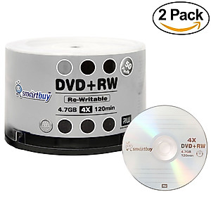 100 Pack Smartbuy Blank DVD+RW 4X 4.7GB 120Min Branded Logo Rewritable DVD Media Disc