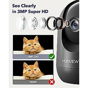 MUBVIEW Cameras for Home Security, Indoor Security Camera, 2.4G WiFi Wired Camera Ideal for Dog/Elder/Baby, Motion Tracking, Two-Way Audio, Pan Tilt, 24/7, 2K Night Vision PK320B-D