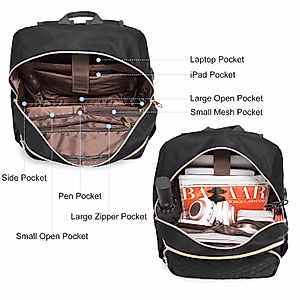 LOVEVOOK Laptop Backpack for Women, Quilted Laptop Bag Travel Backpack Purse With Anti-Theft Zipper, Stylish 15.6 Inch Work Computer Bags College School Bookbag with USB Charging Port, Black