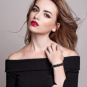 2 Pieces Lava Rock Bead Bracelets Hematite Black Obsidian Tiger Eye Stone Bracelet Healing Crystal Gemstone Bead Bracelet Adjustable Anxiety Bracelet