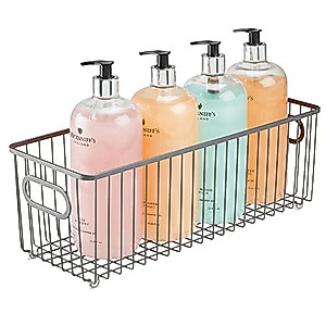 mDesign Deep Metal Bathroom Storage Organizer Basket Bin - Farmhouse Wire Grid Design - for Cabinets, Shelves, Closets, Vanity Countertops, Bedrooms, Under Sinks - 4 Pack - Graphite Gray