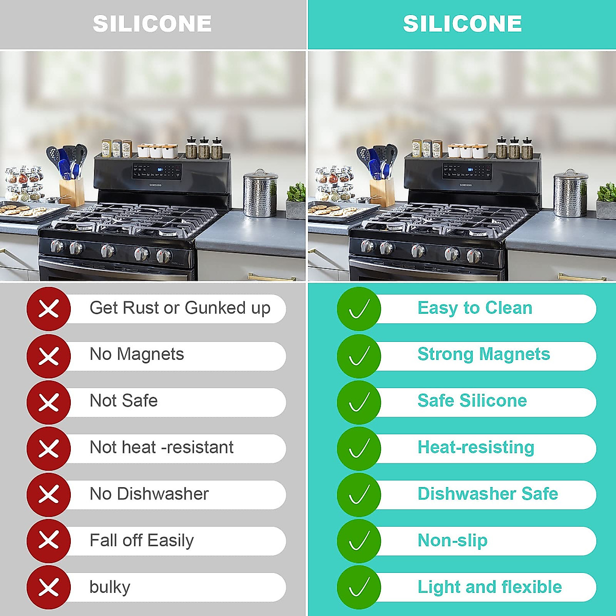 xingruyu 30 Inch Silicone Magnetic Stove Top Shelf, Magnetic Spice Rack Over the Stove, Condiment Storage Shelf, Heat Insulated Kitchen Gadgets, Zero Installation, Not Easy to Slide (Gray)