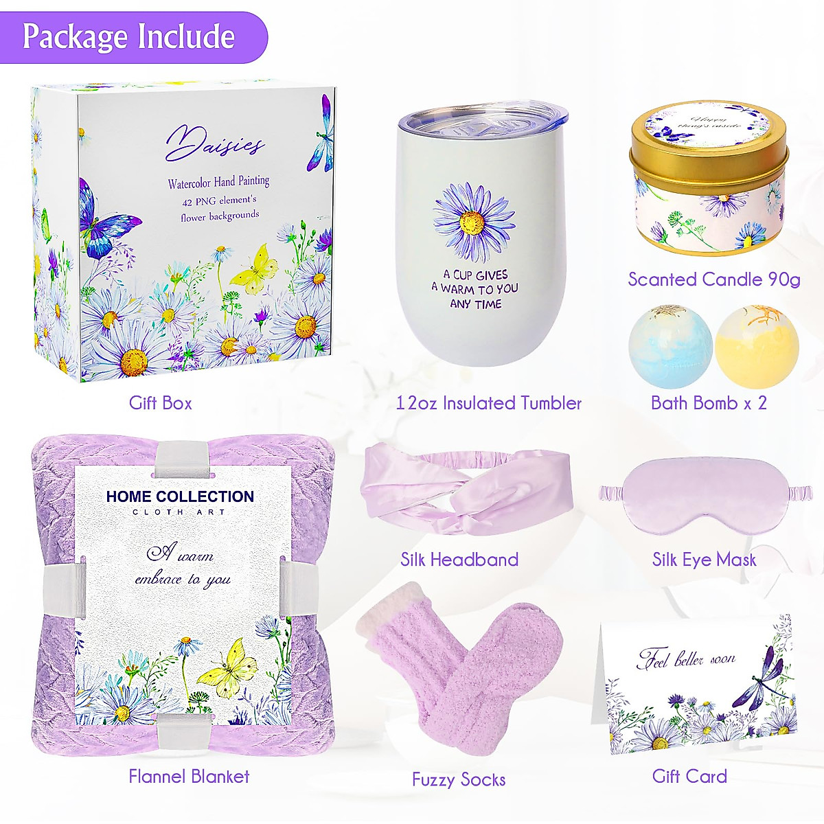 Get Well Soon Gift Baskets for Women - Get Well Soon Gifts Self Care Package Sending Hugs Feel Better Gift for Sick Friend After Surgery, Thinking of You Box with Blanket Coffee Tumbler Valentine's Day Gift Set for Women Mom Her
