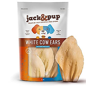 Jack&Pup Thick White Cow Ears for Dogs Single Ingredient Dog Treat, Flavorful Healthy Dog Treats Natural Dog Treats for Medium Dogs with Chondroitin Joint Health for Dogs Cow Ear Dog Chews (15 Pack)