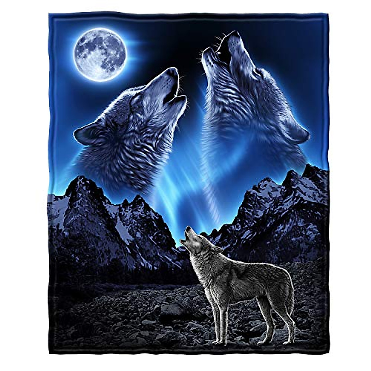 Dawhud Direct II Howling Wolf Fleece Blanket for Bed, 75" x 90" Queen Size Wolf Fleece Throw Blanket for Men, Women, Adults, Teen and Kids - Super Soft Plush Wolf Blanket Throw Native American Decor