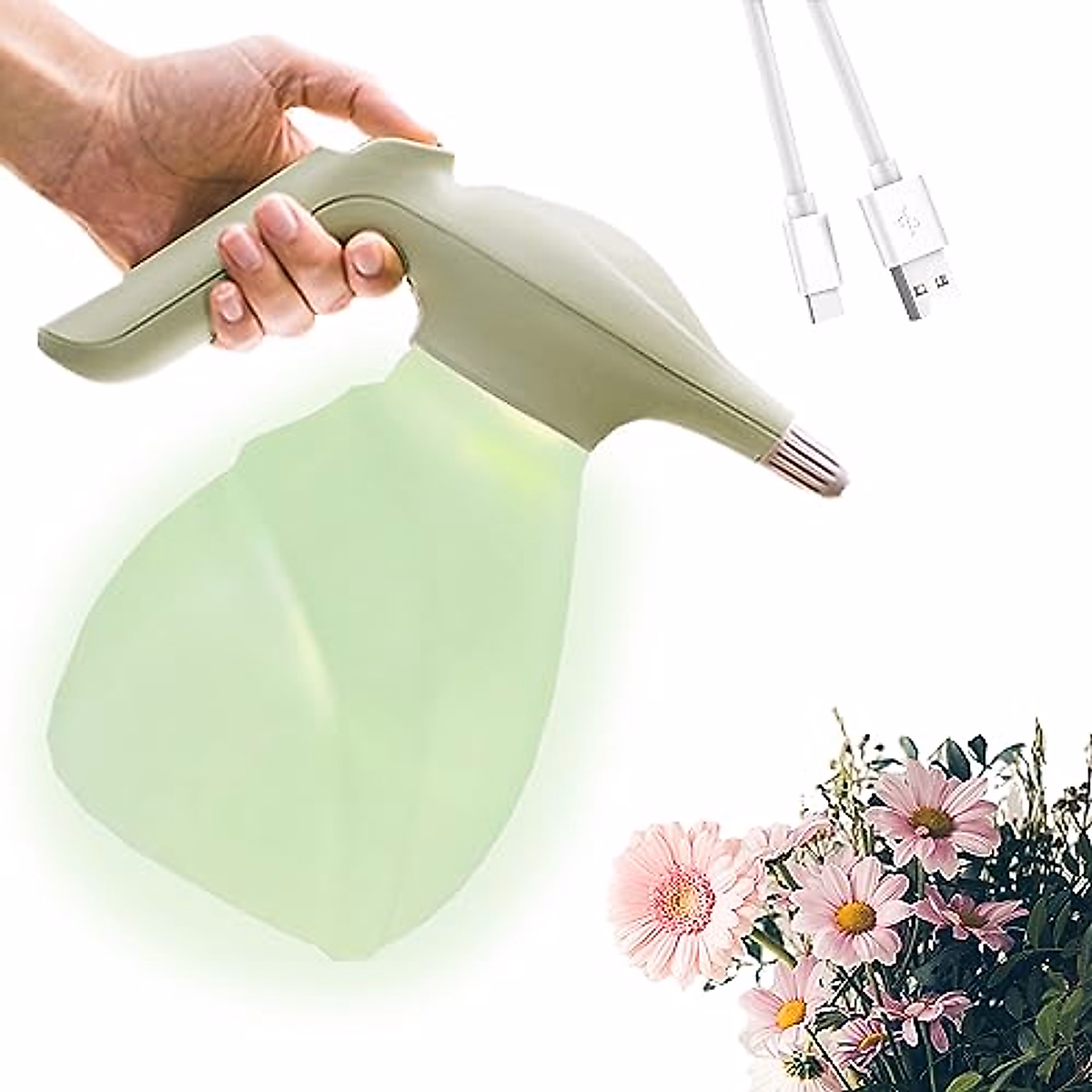 SHAELPII 0.5 Gallon Electric Spray Bottle Battery Plant Mister Automatic Sprayer Continuous Powered Pump Water Can Garden Weed Indoor/Outdoor Lawn Portable Adjustable Nozzle Clean Fertilizer (Green)
