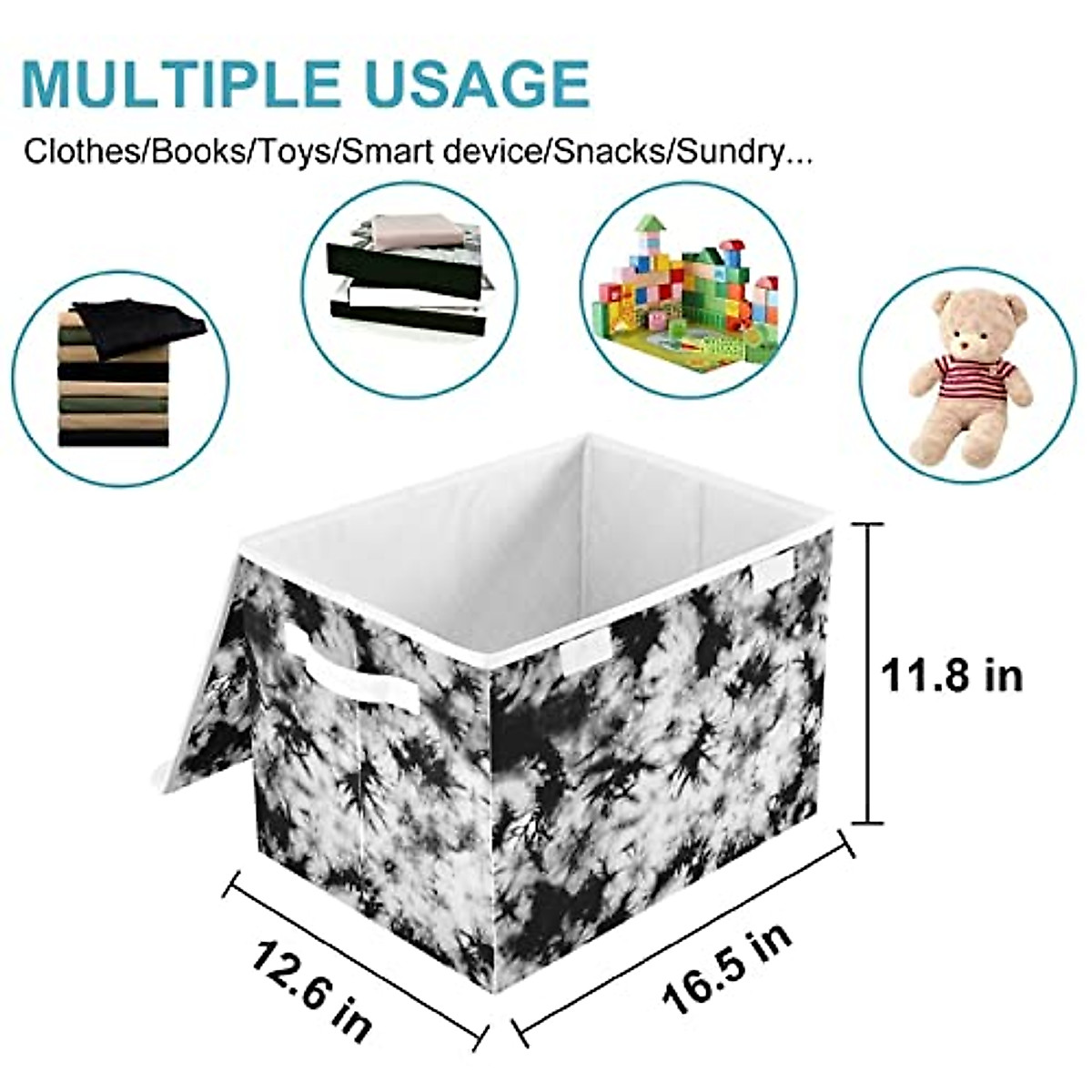 CaTaKu Tie Dye Black Storage Bins with Lids and Handles, Fabric Large Storage Container Cube Basket with Lid Decorative Storage Boxes for Organizing Clothes