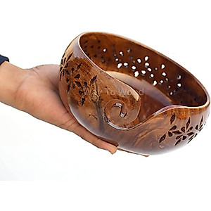 Drilled Wooden Yarn Bowl | Handcrafted Yarn Bowl | Yarn Ball Storage | Knitting and Crocheting Accessories | Premium Polished Bowl | (7 * 7 * 4 INCHES)
