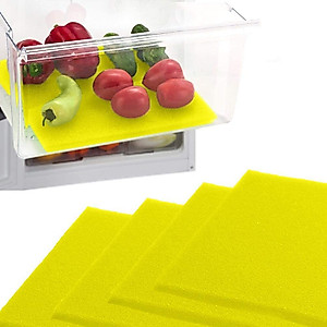 Dualplex® Fridge Liners - Refrigerator Liner Drawers or Shelves - 4 Pack Fridge Mats Washable - 12” x 15” - Fruit & Veggie Life Extender Liner - Fresh Produce Mat - Drawer Shelf Bins Liners (Yellow)