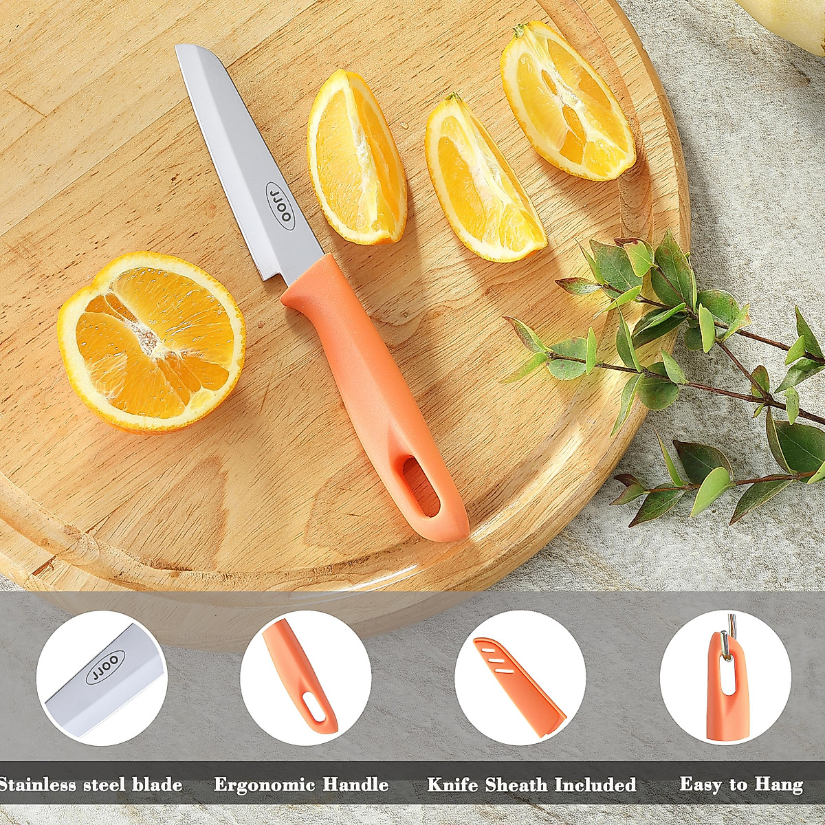 JJOO Paring Knives, Stainless Steel Paring Knife Set with Cover, 3.6 inch Pairing knife, Ultra-Sharp Small Kitchen Knife, Great for Fruit and Vegetable, Dishwasher Safe (Multi Colors)