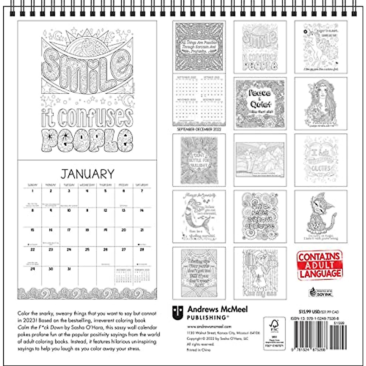 Calm the F*ck Down 2023 Coloring Wall Calendar: Irreverent Adult Coloring