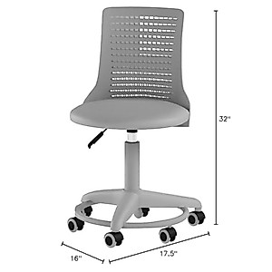 OfficeFactor Kid’s Office Chair- Adjustable Height School Children Desk Chair- Revolving Chair with Wheels- Breathable Back Chair for Kids, Holds up to 175 Lbs – Color Grey