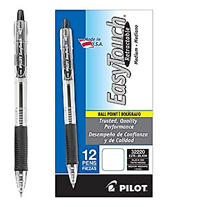 PILOT EasyTouch Refillable & Retractable Ballpoint Pens, Medium Point, Black Ink, 12-Pack (32220)
