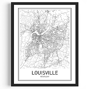 Louisville Poster Map of Louisville Map City Map Posters Modern Map Art City Prints Kentucky Art Minimal Print KY Poster City Poster City Map Wall Art Minimalist Posters 8x10
