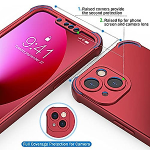 ORETECH for iPhone 13 Case, with [2 pcs Glass Screen Protector] [Camera Protection] [SGS Certified Military Grade ] 360 Shockproof Full Body Phone Case iPhone 13 Cover Slim Thin Case 6.1", Red