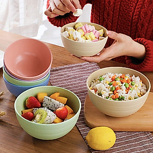 NANAOUS Small Bowls Set of 5, 14 OZ Reusable Wheat Straw Bowl, Kitchen Bowls for Dessert Bowls for Serving Soup, Oatmeal, Pasta and Salad(5 Colors)