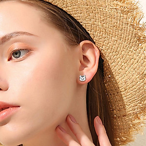 925 Sterling Silver Cat Earrings, Hypoallergenic Kitten Studs Kitty Earrings for Sensitive Ears, Mother Day Present for Women Cat Lovers with Packing Box