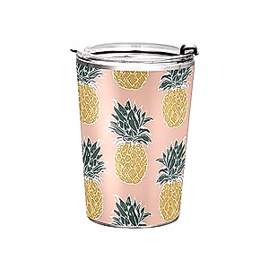 Jihqo Summer Pineapple Pattern Tumbler with Lid and Straw, Insulated Stainless Steel Tumbler Cup, Double Walled Travel Coffee Mug Thermal Vacuum Cups for Hot & Cold Drinks 12oz