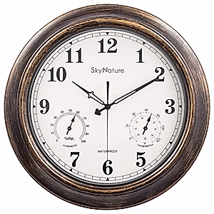 SkyNature Outdoor Clocks, 18 Inch Large Indoor Outdoor Wall Clock Waterproof with Temperature and Humidity, Silent Metal Pool Clock for Garden, Patio, Fence