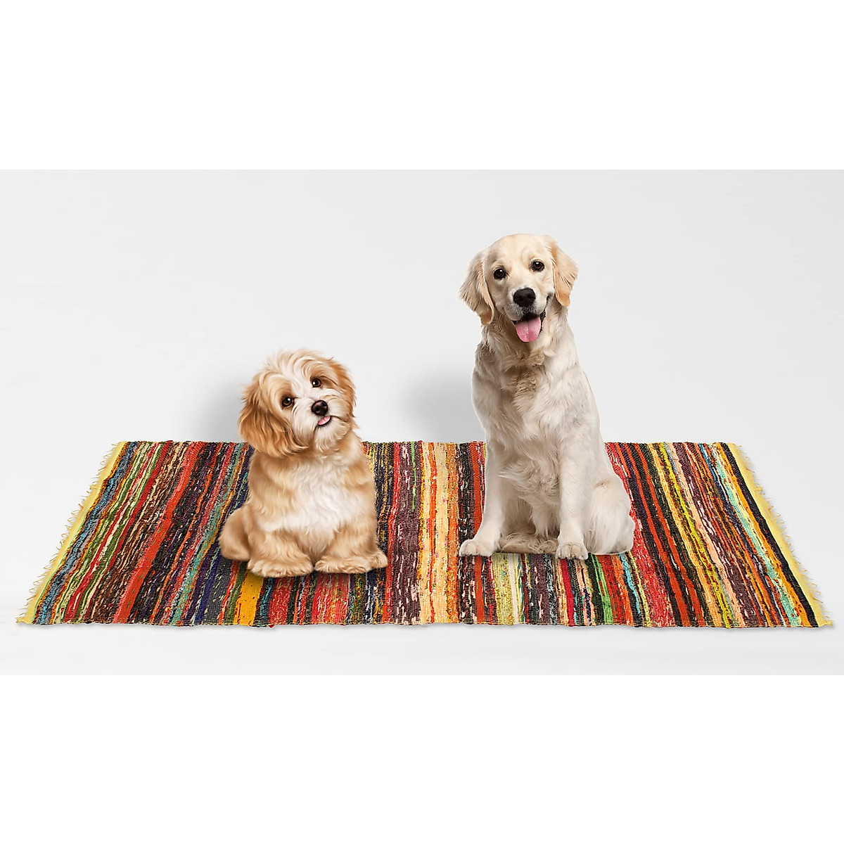 INDIAN ARTISTIC Multi Color Chindi Rag Rug 3.3X5.6' | Hand Woven Rug & Reversible Rug |Recycled Cotton Chindi Rug for Living Room Kitchen | Rustic Rug | Cotton Rug | Runner Rugs (Mustard Colour)