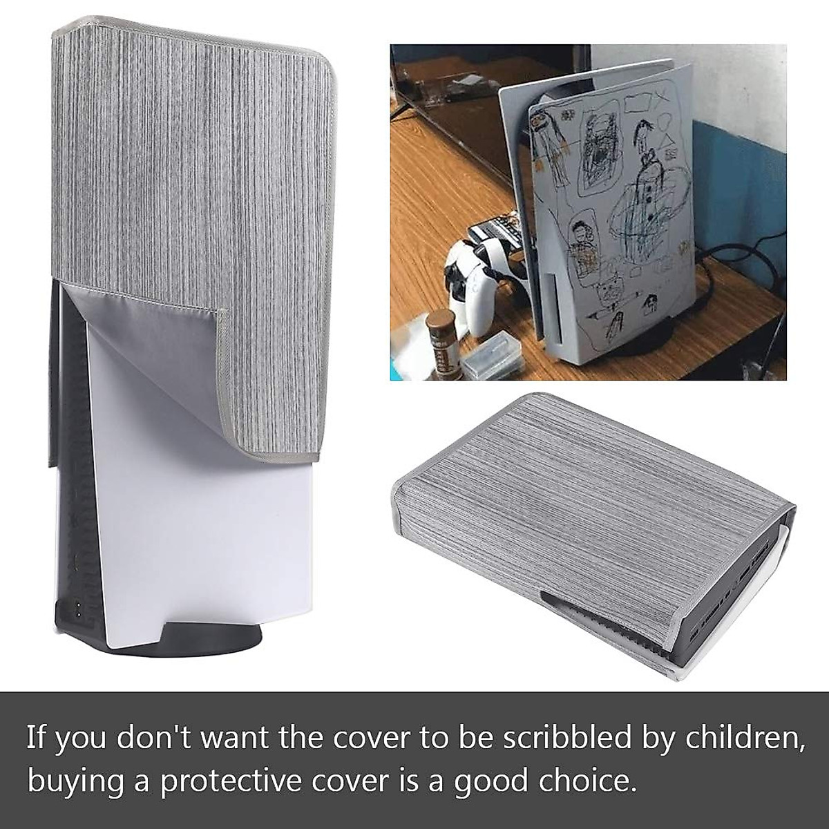 PINSO Pinson Premium Dust Cover for PS5 Sony Playstation 5 Console, Scratch-Resistant, Waterproof (Gray)